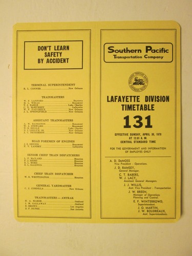 Southern Pacific Time Table No. 131 Apr. 30, 1978 Lafayette Division | eBay