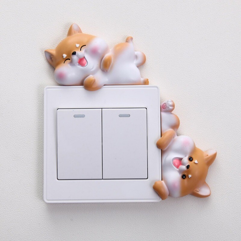 4PCS Cute Dog Livingroom Switch Surround Sticker Shiba Inu Wall Socket ...