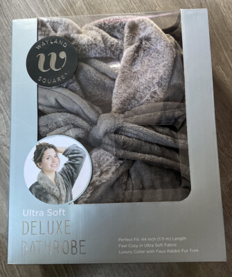 Wayland Square Ultra Soft Luxury Bathrobe One Size Fits Most Gray NIB ...