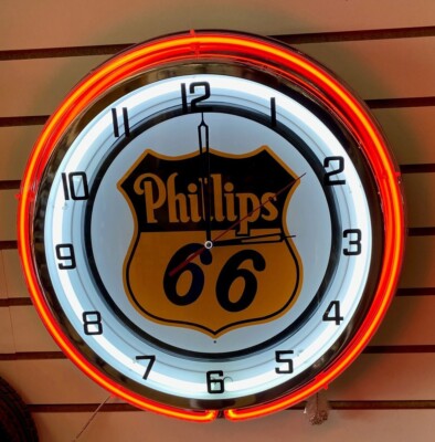 Phillips 66 Gasoline Gas Sign Large 18" Metal Neon Clock | eBay