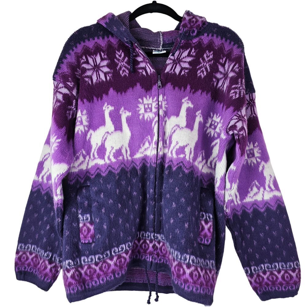 Yari Artesanias Women's Purple Llama Hooded Sweater J… - Gem