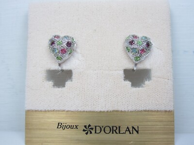 D'Orlan Rhodium Plated Clip on Earrings with Pastel Swarovski Crystals ...