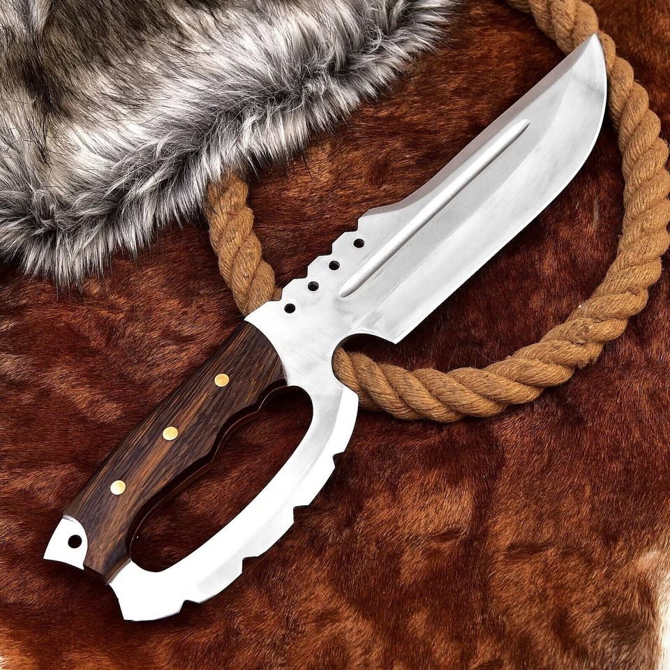Custom Handmade D2 Tool Steel Heavy Duty Double Edge Blade Bowie Knife ...