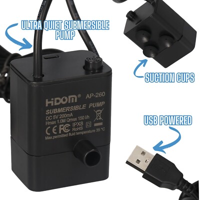 Submersible USB Compact Water Pump For Indoor/Garden water Feature ...