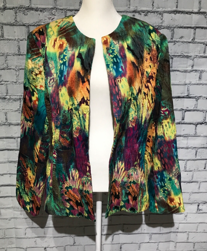 JONI B Multicolor Jacket Watercolor Yellow Blue Green Floral Tapestry ...