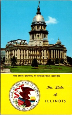 Postcard State Capitol Building and State Seal Springfield Illinois IL ...