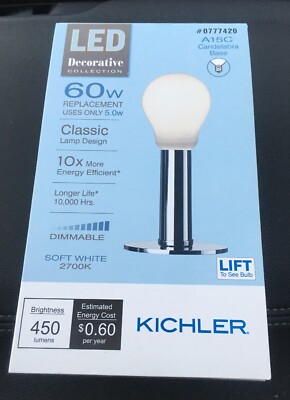 (Lot of 2) Kichler DIMMABLE LED 60W/5W Bulb A15C Candelabra Base Soft ...
