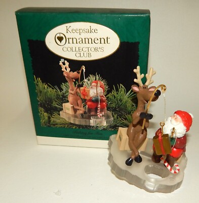 1995 Hallmark Christmas Ornament Clip On - Ice Fishing Santa & Reindeer ...
