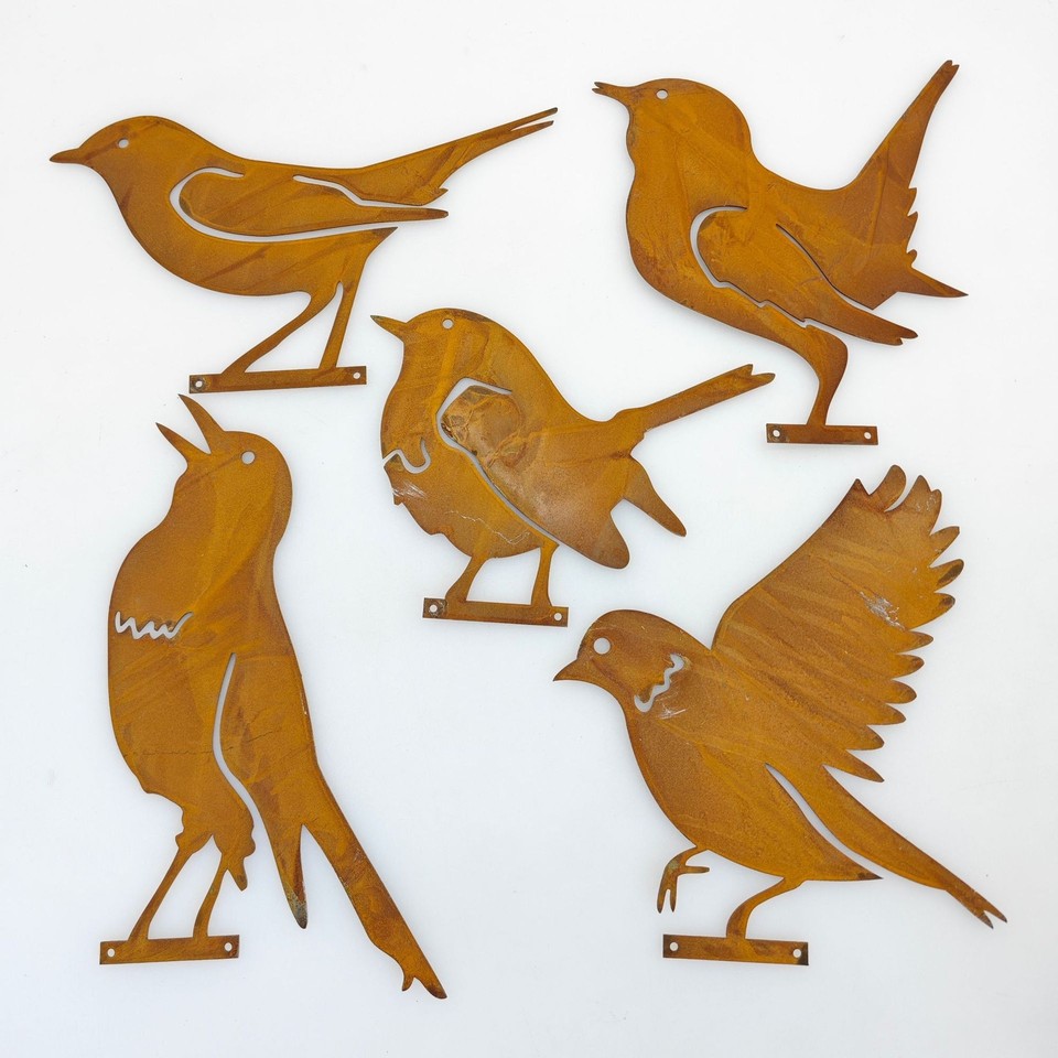 Metal Rust Bird Silhouettes Decor Garden Ornament Screw Inserts ...