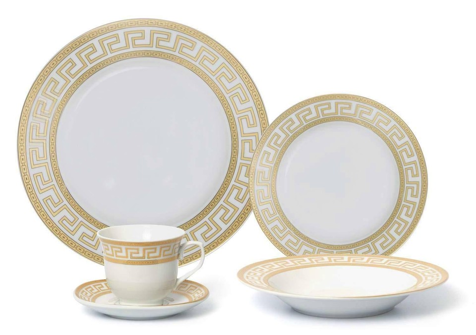 Royalty Porcelain Vintage Gold 57-pc Dinnerware Set 'Greek Key Gold ...