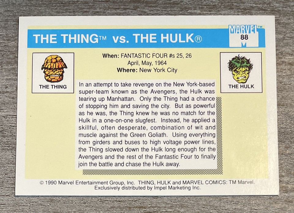 THING vs HULK 1990 Marvel Comics Universe Series 1 Famous Battles #88 ...