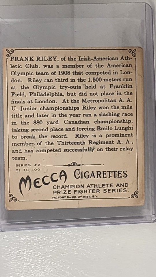 1910 T218 Mecca - Frank Riley - Olympic Runner Tobacco Card | eBay