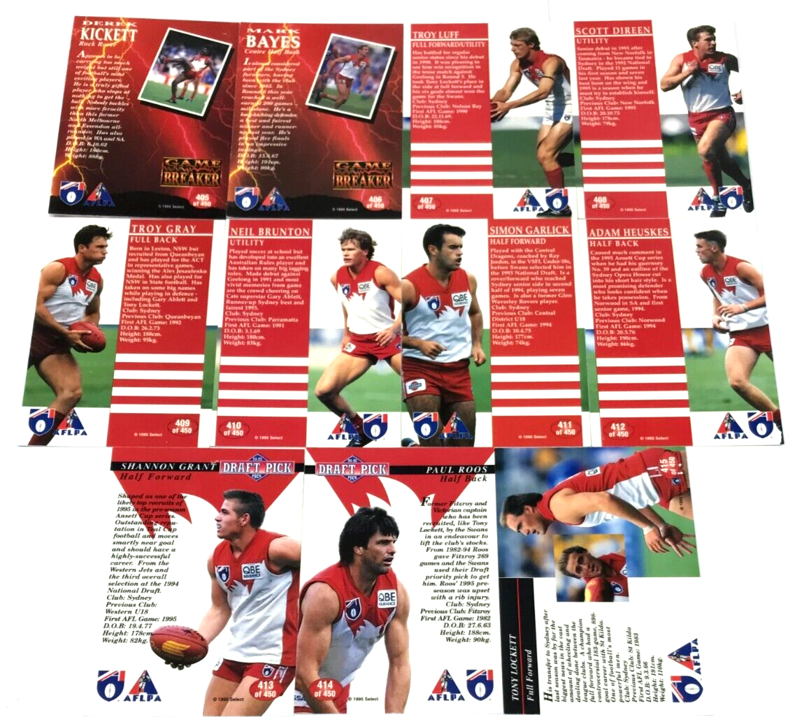 1995 SELECT AFL ULTIMATE SERIES 2 CARD FULL BASE CARD TEAM SET-SYDNEY ...