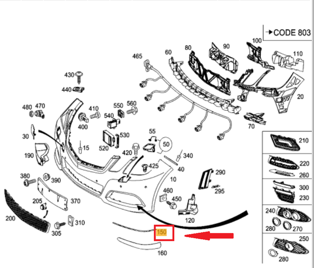 Mercedes-Benz E W212 Front Right Bumper Molding A2128850421 Genuine for ...