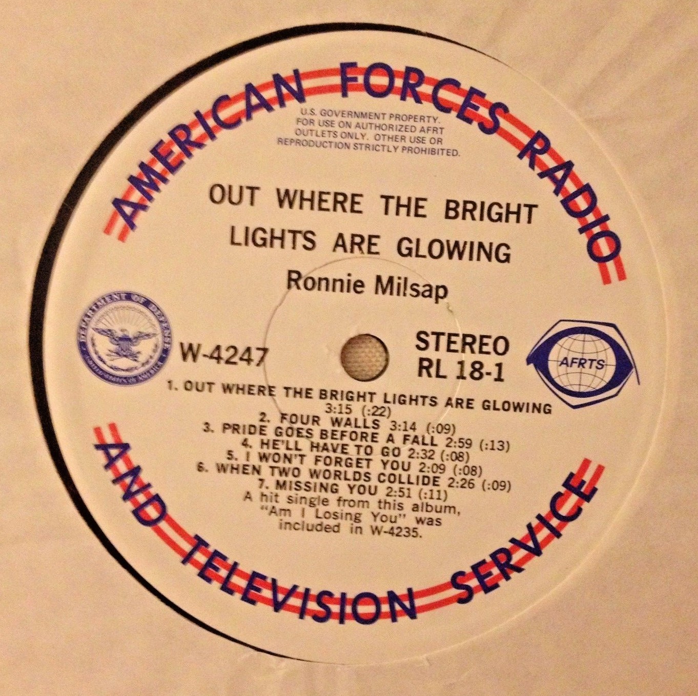 RADIO SHOW: AFN RL18-1 RONNIE MILSAP 'BRIGHT LIGHTS &CHARLEY PRIDE ...