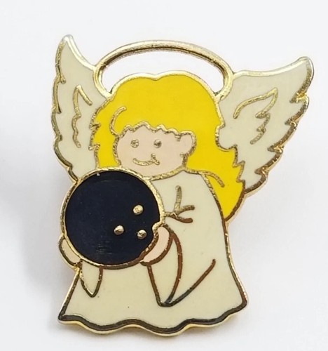 VTG Bowler Angel Bowling Ball League Sports Gold Tone Enamel Pin Cream ...