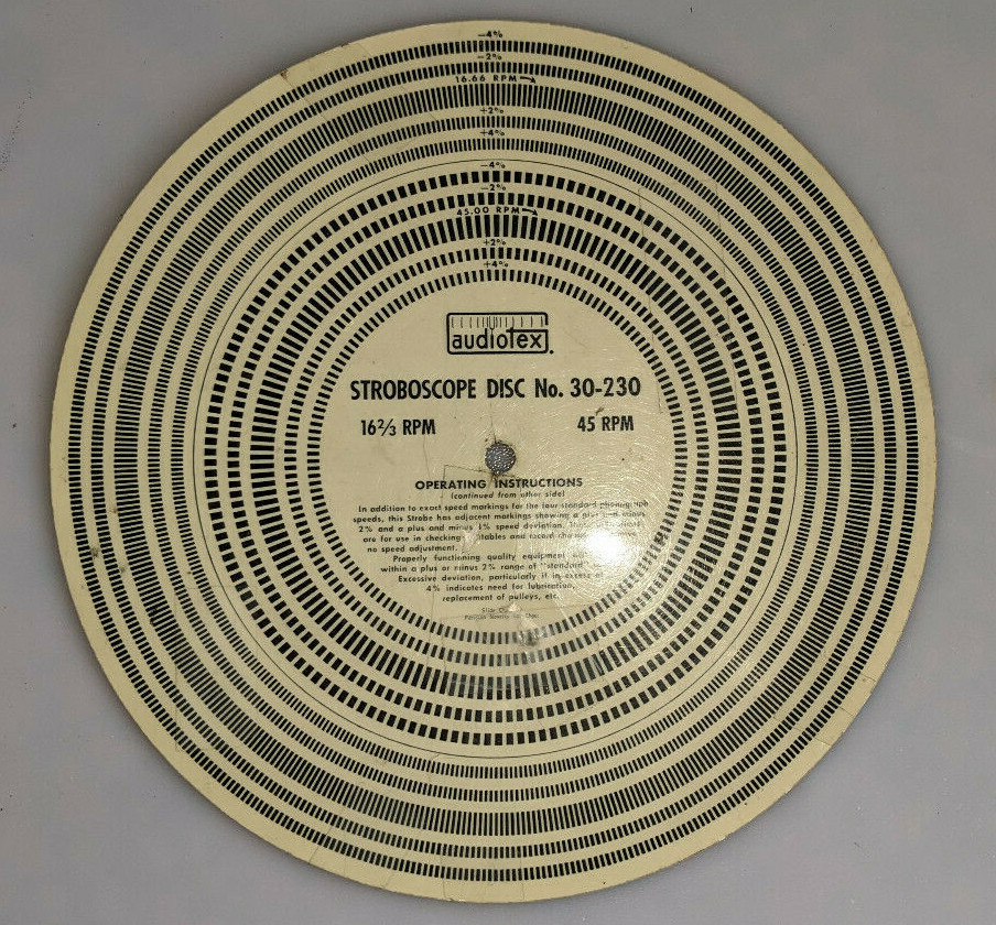 TURNTABLE STROBE DISC #30-230.60Hz FOR 16,33,45 & 78 RPM.+/-2% & +/- 4% ...