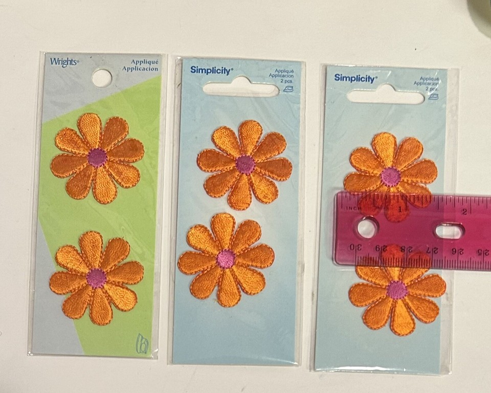 THREE (3) Simplicity Applique Patch - ORANGE DAISY FLOWER Bloom 1.5 ...