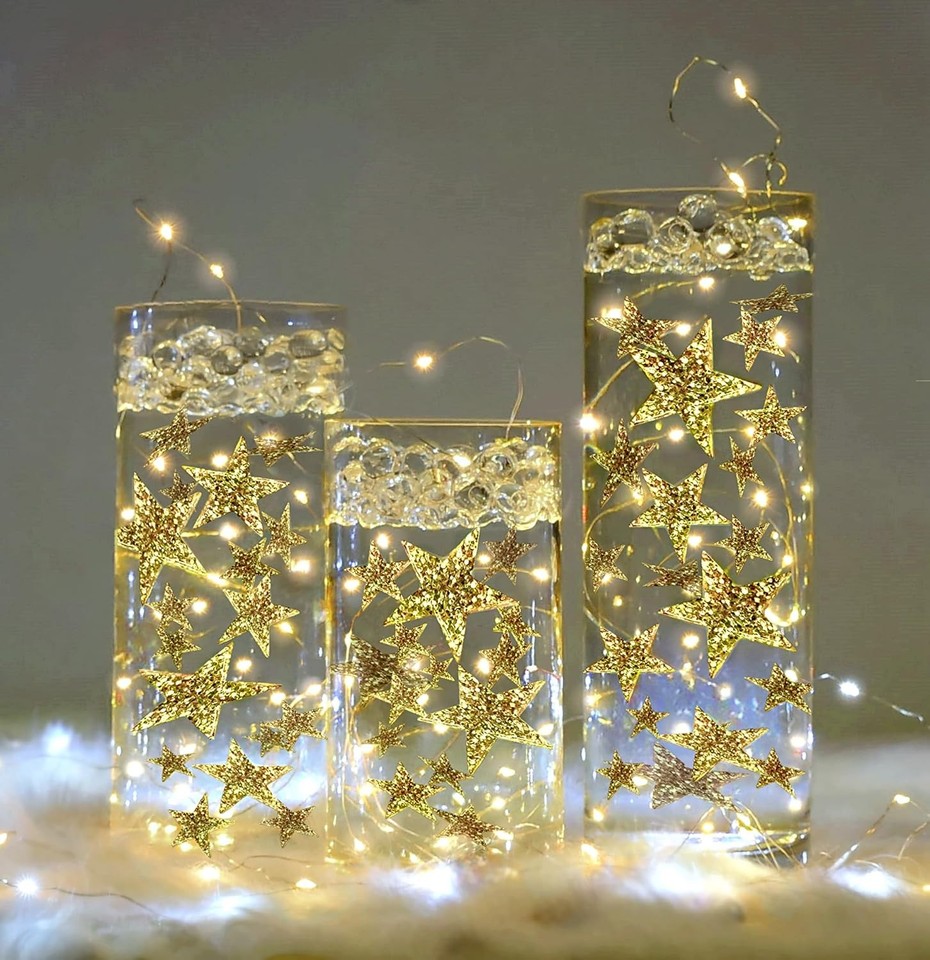 200 Floating Stars Glitter Blue- Large- 12 Warm White Submersible LED ...