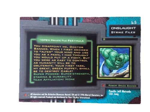 New: Vintage 1996 Ultra Marvel Onslaught Hulk Trading Card | eBay