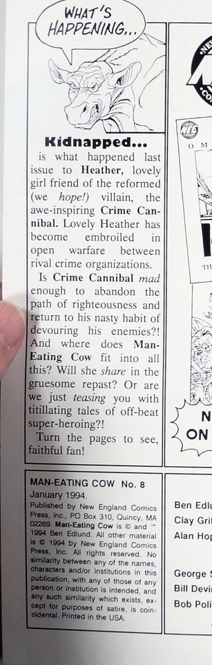 1994 MAN-EATING COW #8 Tick spin-off NEW ENGLAND COMICS Clay Griffith 1st print | eBay