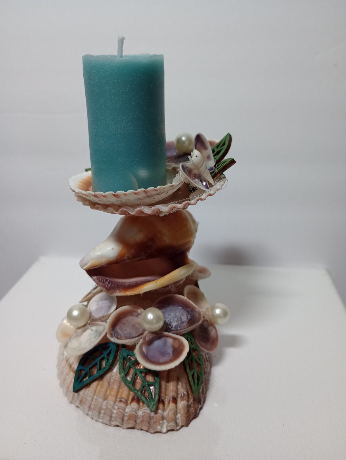 6"/4" Handmade candle holder and Ocean breeze handmade seashells candle. | eBay
