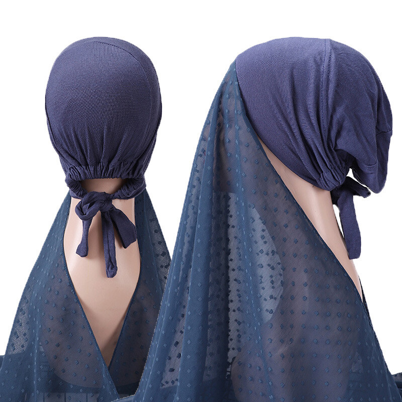 Women's Chiffon Scarf with Bonnet Cap Solid Color Headscarf + Inner Cap ...