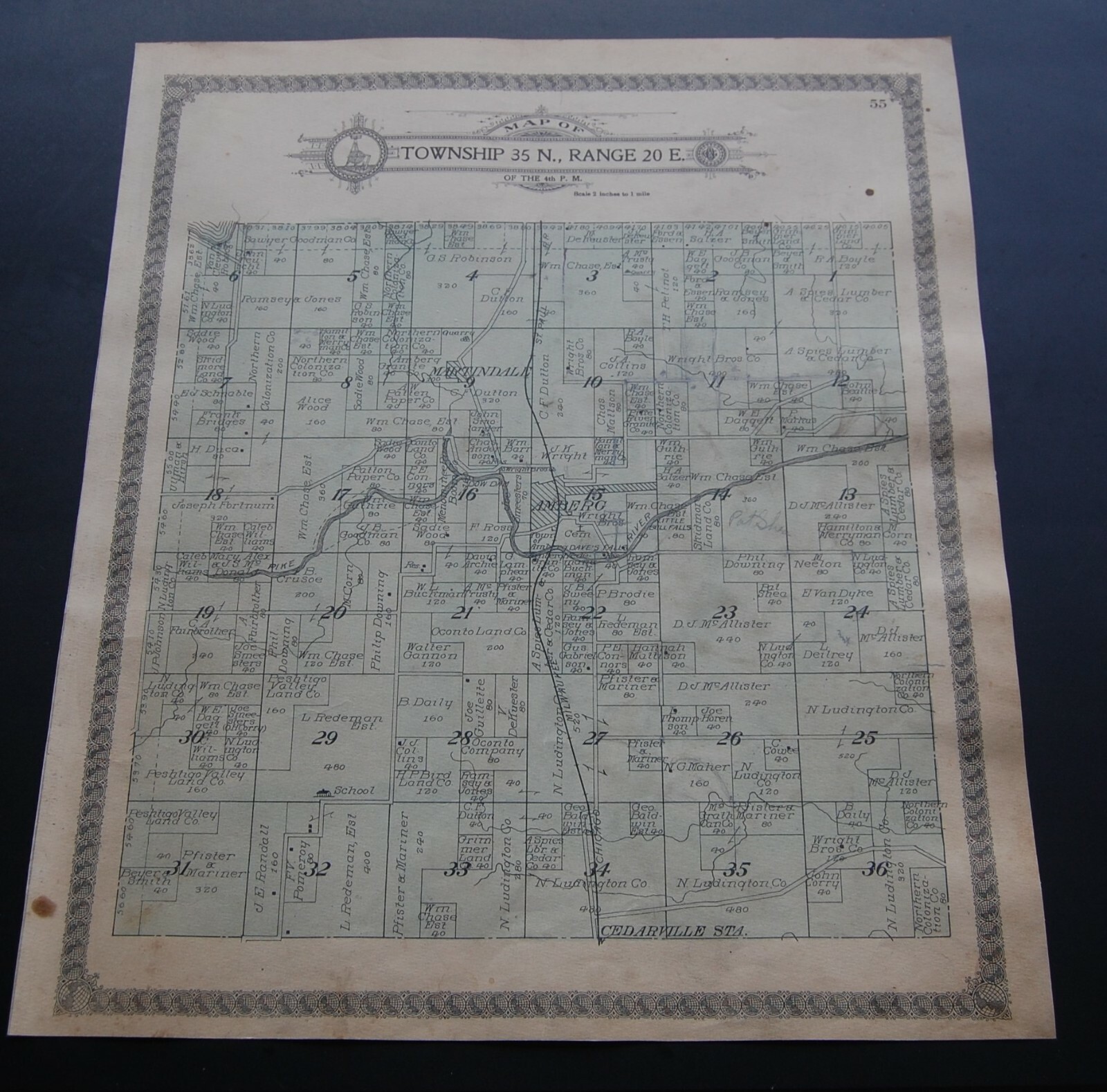 1912 Platt Map of Marinette County WI T 35N R 20E & 36N R20E | eBay