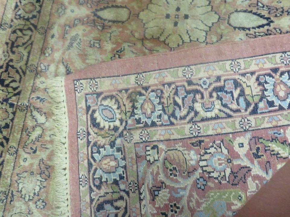 Indian Silk Rug 4x6 Kashmiri Vintage Handmade Bird Motifs Pink Navy ...