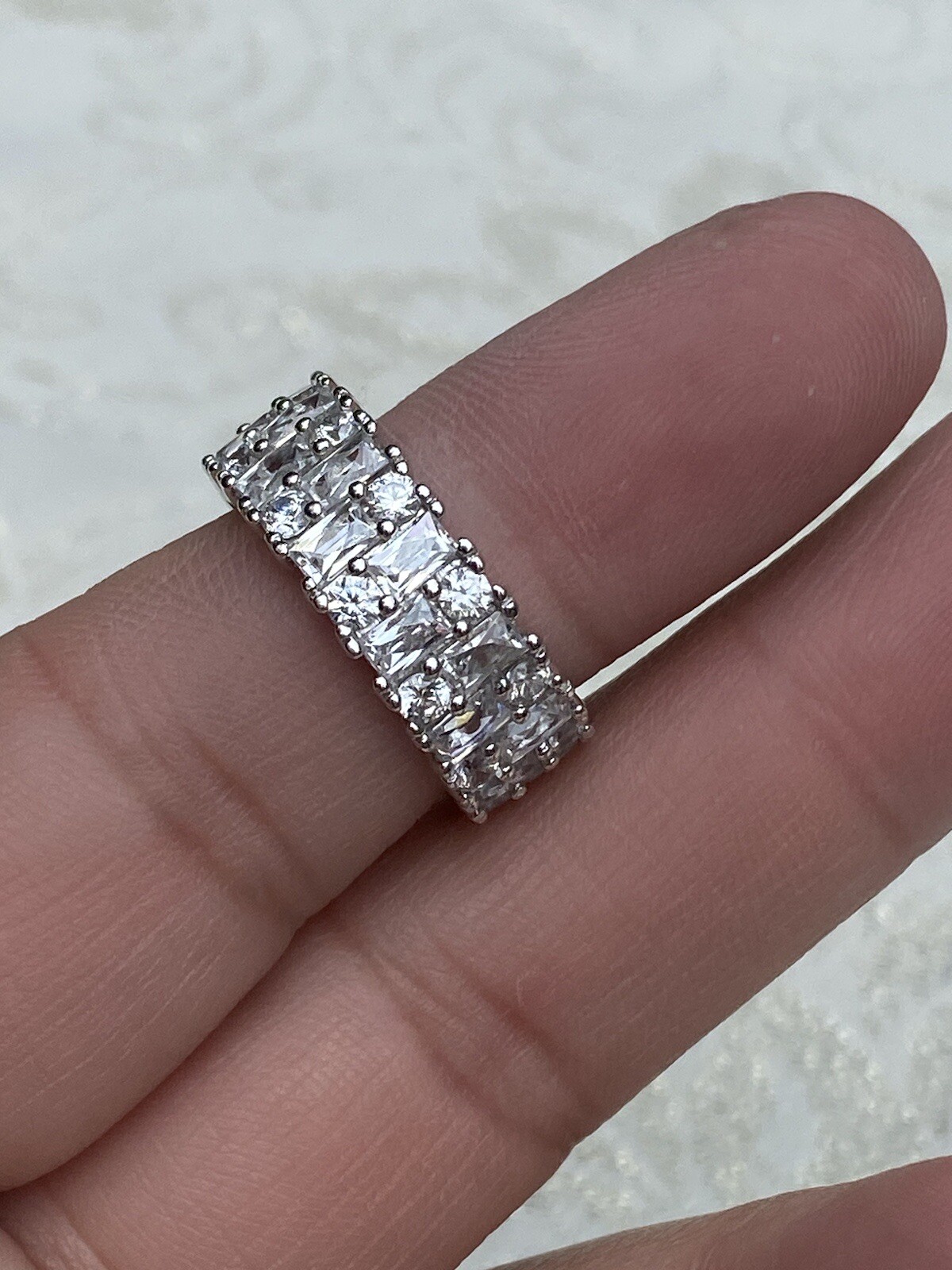TYCOON Sterling 5.78ct Rectangle & Round Simulated Diamond Eternity ...