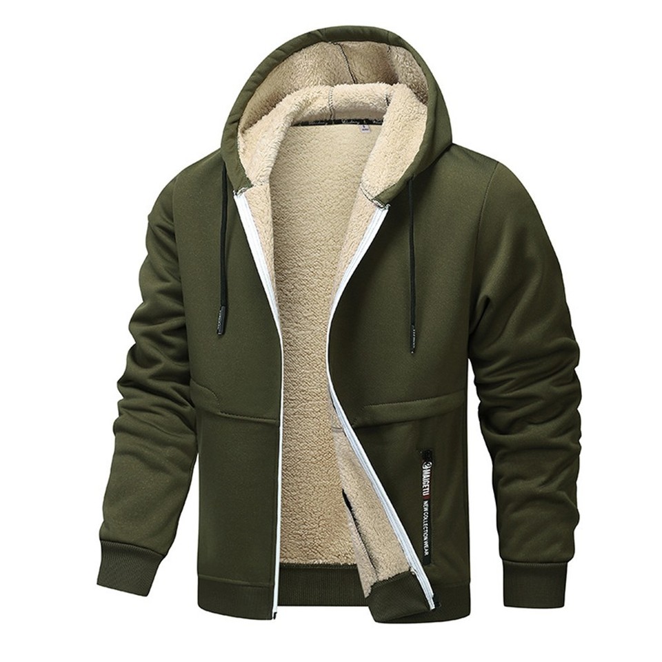 Mens Fashion Solid Color Thick Warm Plush Jacket Casual Style for Daily ...