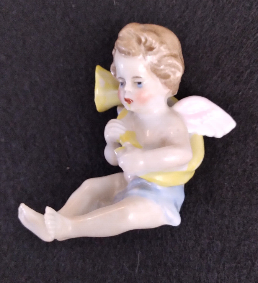 Antique Victorian German Angel Cherub with Horn Hand Painted Porcelain ...