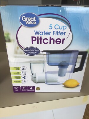 Great Value Small 5 Cup Water Filter Pitcher Filtration Purifier System ...