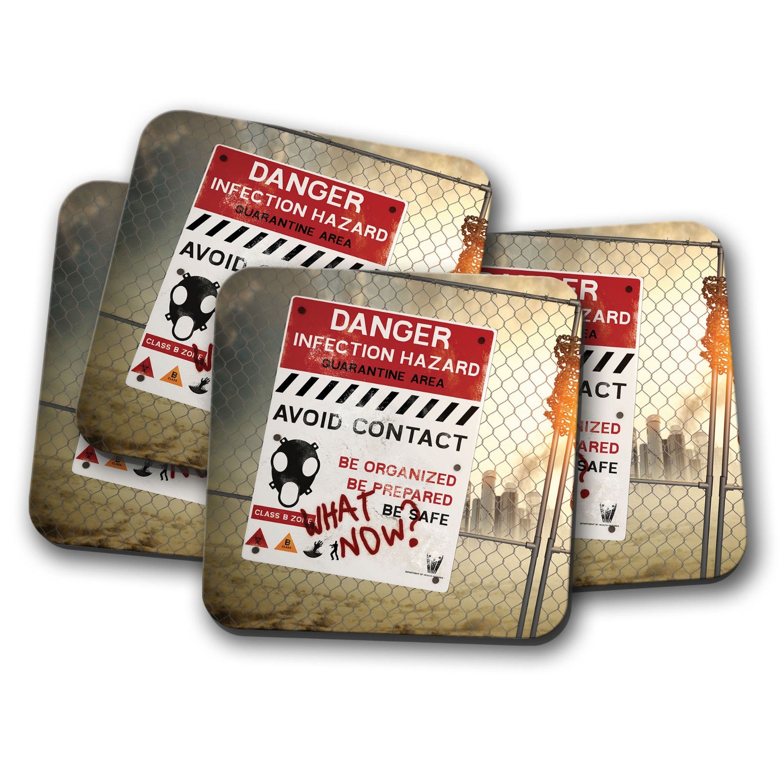 4 Set - Danger Biohazard Coaster - Zombies Dead Walking Apocalypse Gift ...
