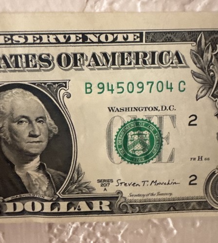 2017A $1 One Dollar Bill Misaligned Off Center Miscut Error CROOKED ...