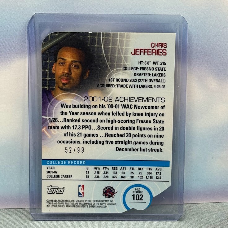 2002-03 Topps Pristine Chris Jefferies Gold Die Cut Refractor RC 52/99 ...