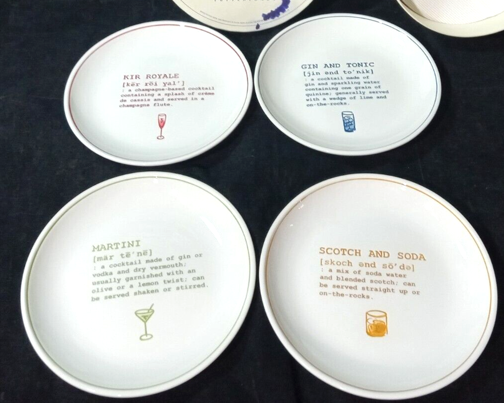 Pottery Barn Cocktails Defined Recipe Appetizer Plates Set of 4 with ...