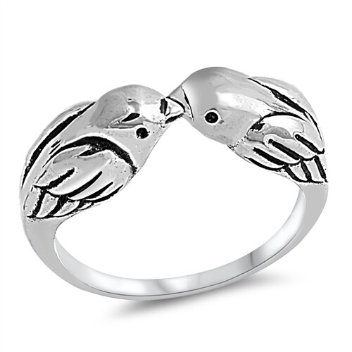 Woman's Love Birds Sparrows Band Ring Unique 925 Sterling Silver Sizes ...