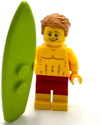 Lego New Surfer Bare Chest with Muscles Outline Male Stubble Surfboard ...