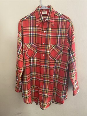 Big Mac JC Penney Flannel Cotton Vintage Red Plaid Long Sleeve L (15-15 ...