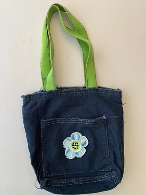 Thirty-One Dark Denim Book Bucket./Shopper Tote Bag Green Canvas Straps ...