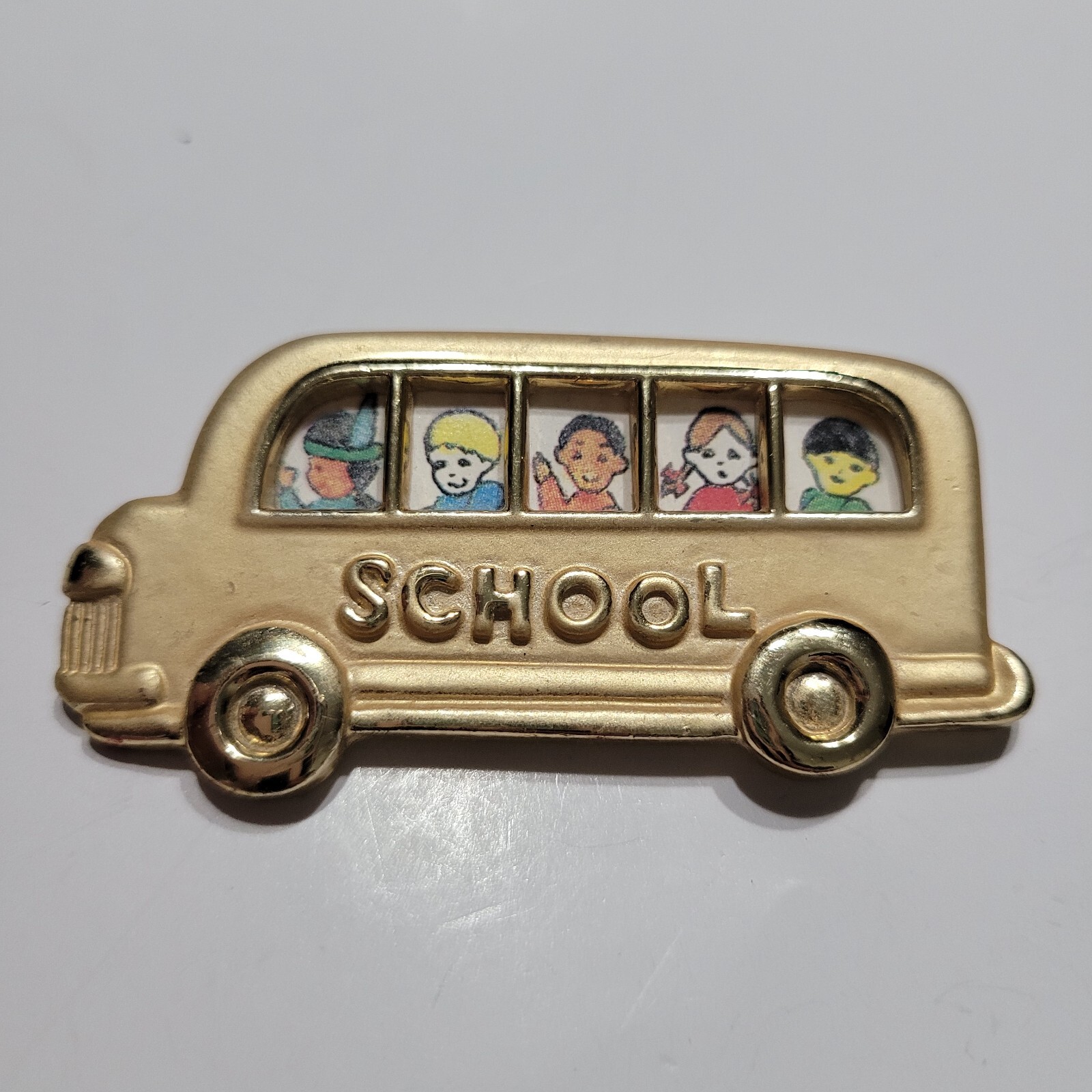 L Razza Vintage School Bus Pin Brooch Retro Signed Ch… - Gem