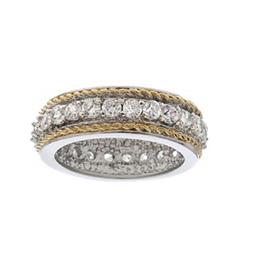 Austrian Zircon Two Tone Rope Ring Band 14k Yellow White Gold Over 925 ...