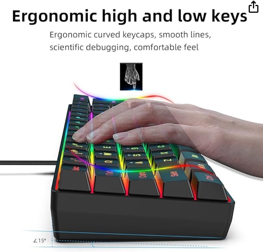 Snpurdiri 60% Wired Gaming Keyboard, RGB Backlit Ultra-Compact Mini ...