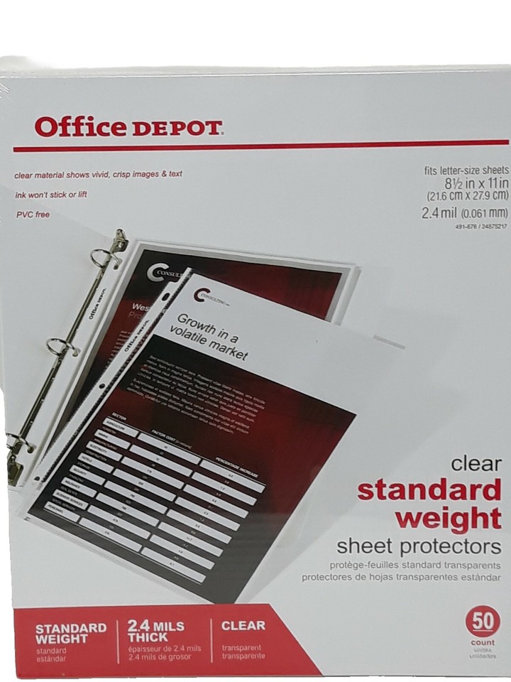 Office Depot Clear Sheet Protectors Item #491-676 New 50 Count Standard ...