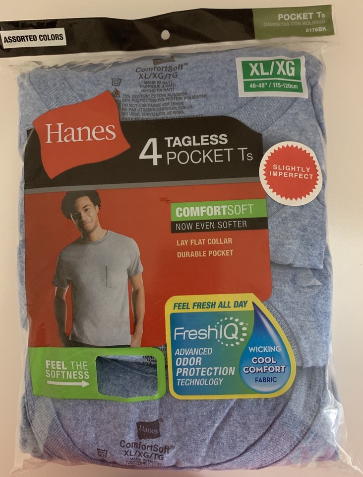 Hanes 4 pack Men's Pocket Ts Cotton T-Shirt Tagless Crew - SI | eBay