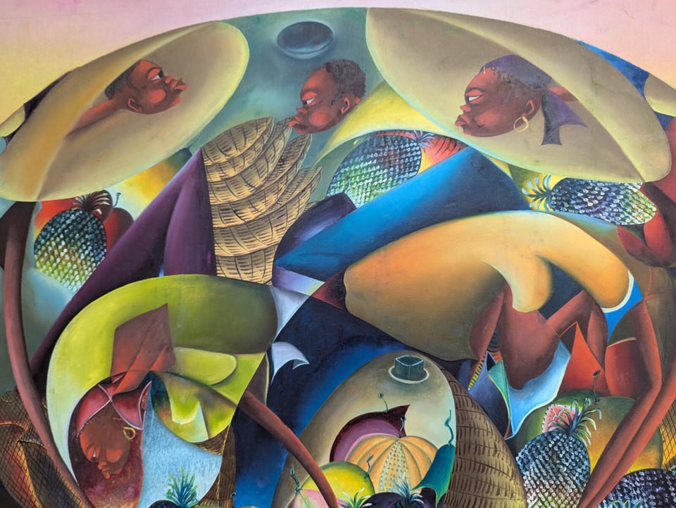 ORIGINAL HAITIAN ART PAINTING ARTIST JACQUES LOUISSAINT 48"*34" MARKET ...