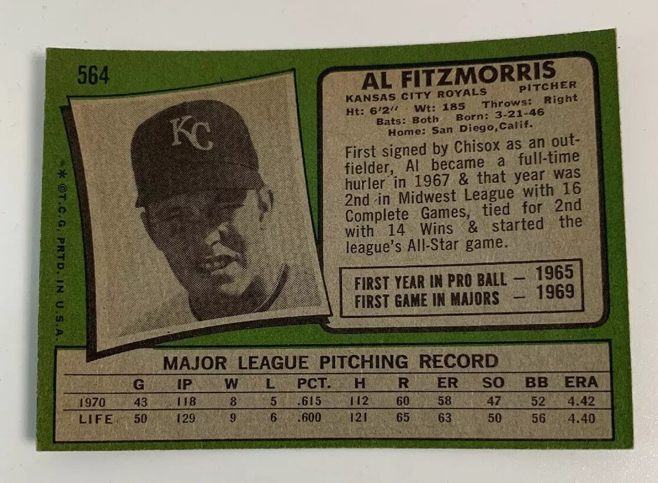 1971 Al Fitzmorris # 564 Kansas City Royals Topps Baseball Card | eBay