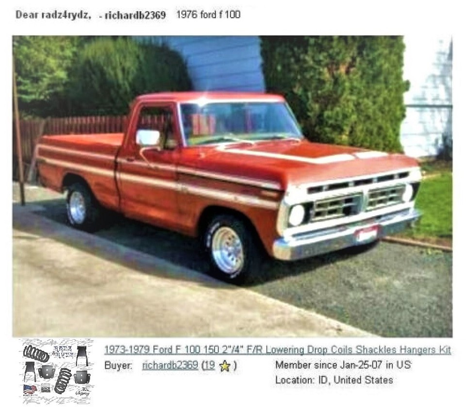 1973-1979 Ford F100 F150 3" Drop Lowering Springs 4" Shackles Hangers ...