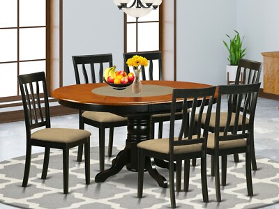 7pc oval pedestal kitchen dining set table + 6 padded chairs in cherry ...